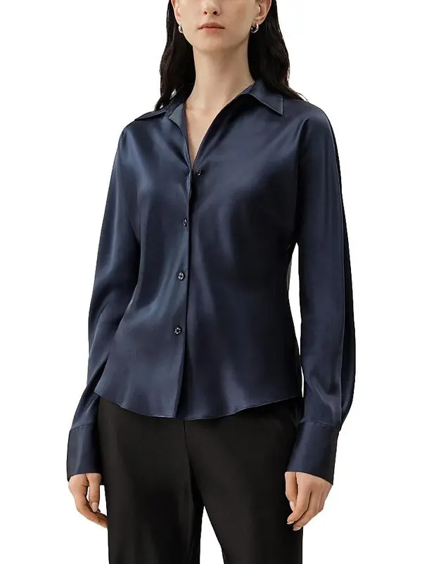 Lilysilk Bias Cut Silk Shirt - Navy Blue