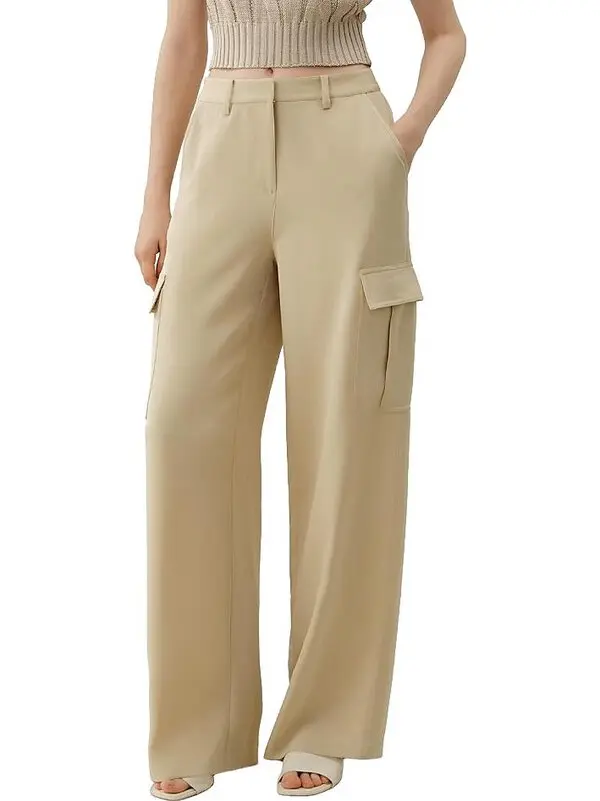 Lilysilk Silk Crepe Cargo Pant - Dune