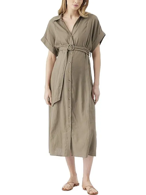 RIPE MATERNITY Amy Linen Nursing Shirt Dress - Olive