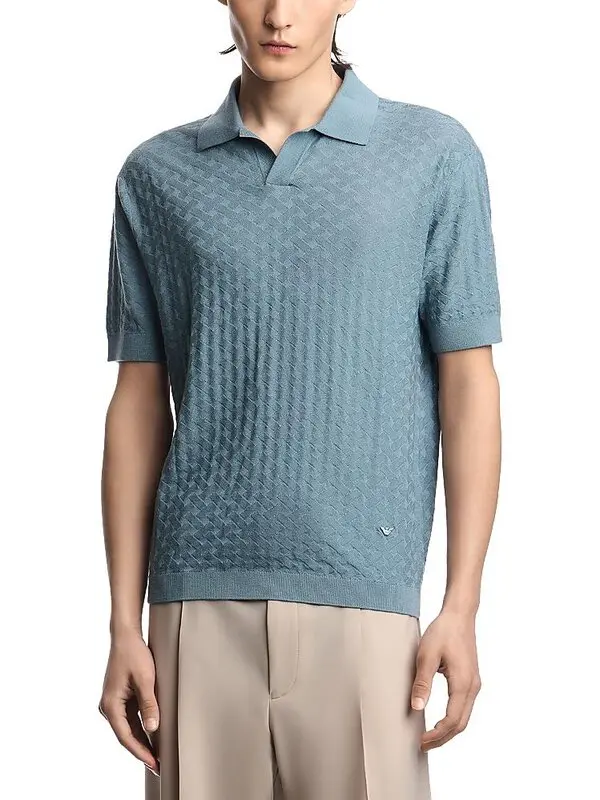 Emporio Armani Knit Basketweave Polo Sweater - Stormy Sea
