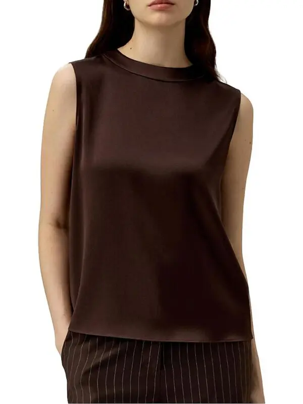 Lilysilk Sleeveless Round Neck Silk Top - Dark-brown