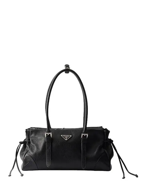 Prada Medium Antiqued Leather Tote Bag - Black