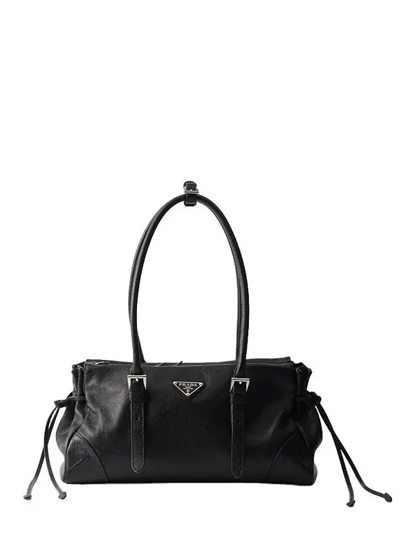 Prada Bonnie Medium Antiqued Leather Tote Bag - Black