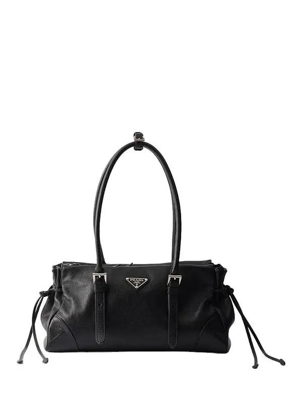 Prada Bonnie Medium Antiqued Leather Tote Bag - Matte Black