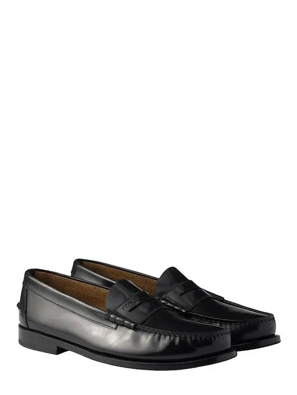 Prada Brushed Leather Loafers - Black