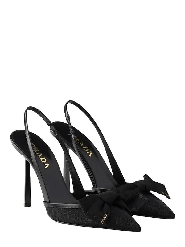 Prada Mesh Fabric Slingback Pumps - Black