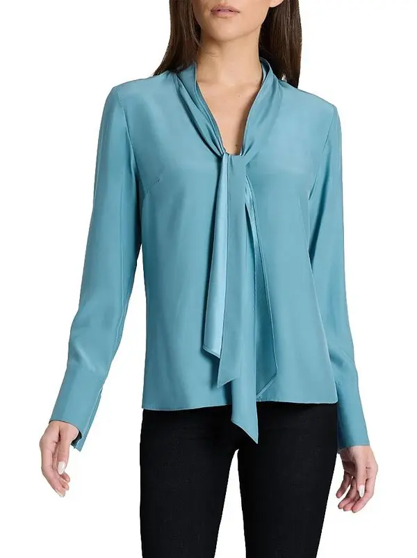 Santorelli Amanda Silk Tie Neck Blouse - Steel Teal