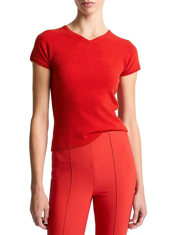 Vince V-neck Wool-cashmere Blend Top - Poppy