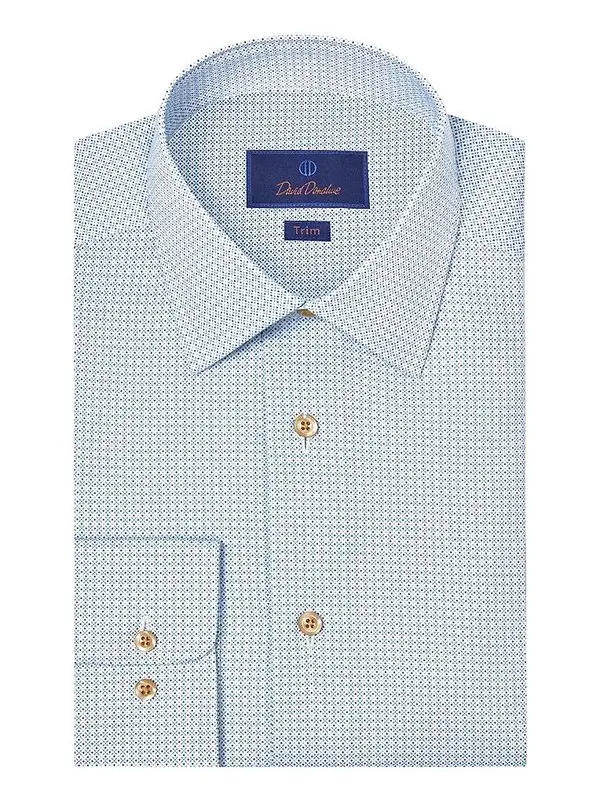 David Donahue Trim Fit Geometric Print Dress Shirt - Sky/ Multi