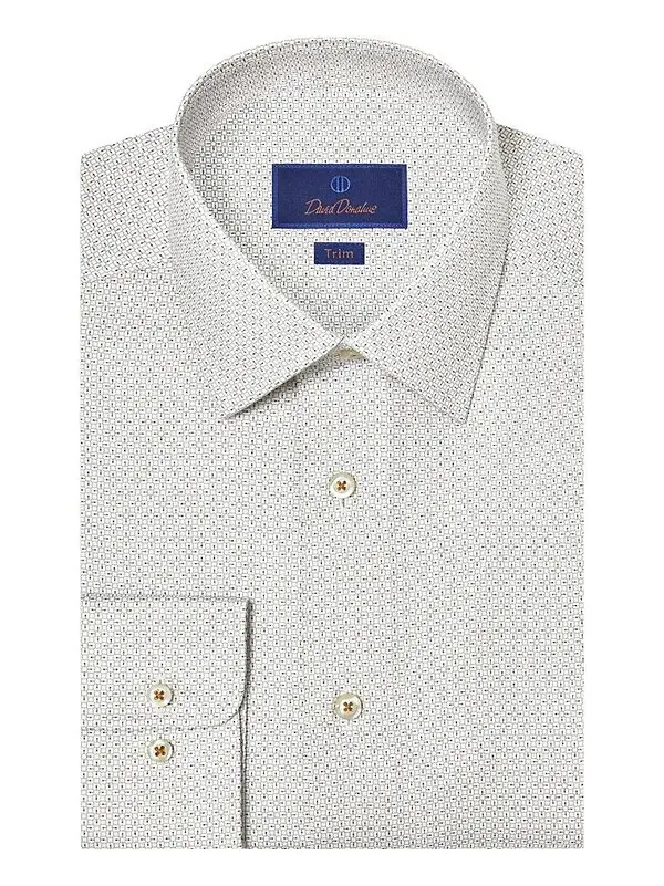 David Donahue Trim Fit Geometric Print Dress Shirt - Dune