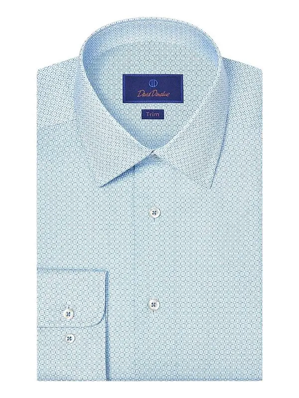 David Donahue Trim Fit Geometric Print Dress Shirt - Sky