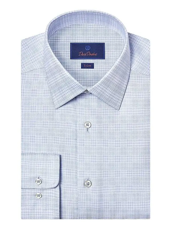 David Donahue Trim Fit Dobby Check Dress Shirt - Sky