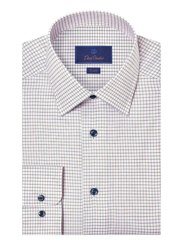 David Donahue Trim Fit Dobby Check Dress Shirt - White/ Orange