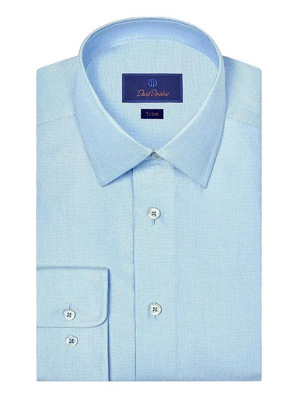 David Donahue Trim Fit Silk Blend Twill Solid Dress Shirt - Sky