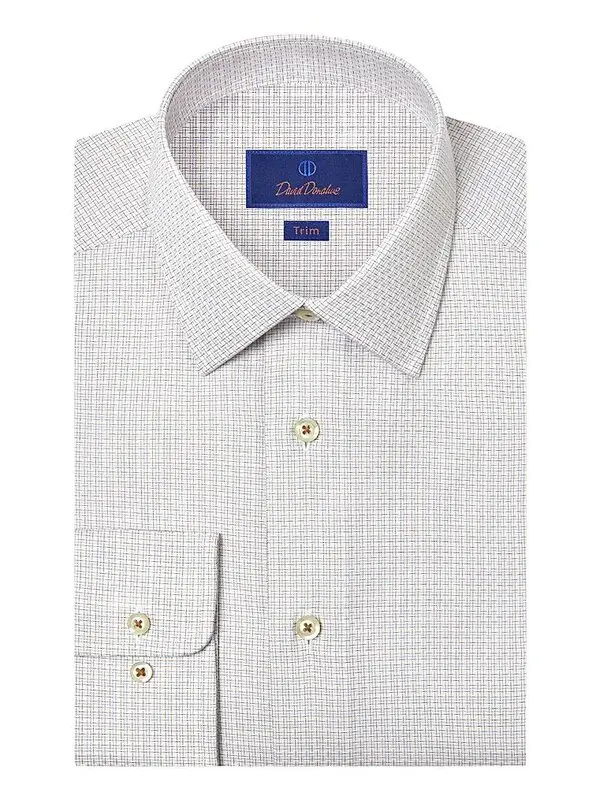 David Donahue Trim Fit Dobby Check Dress Shirt - White/ Dune