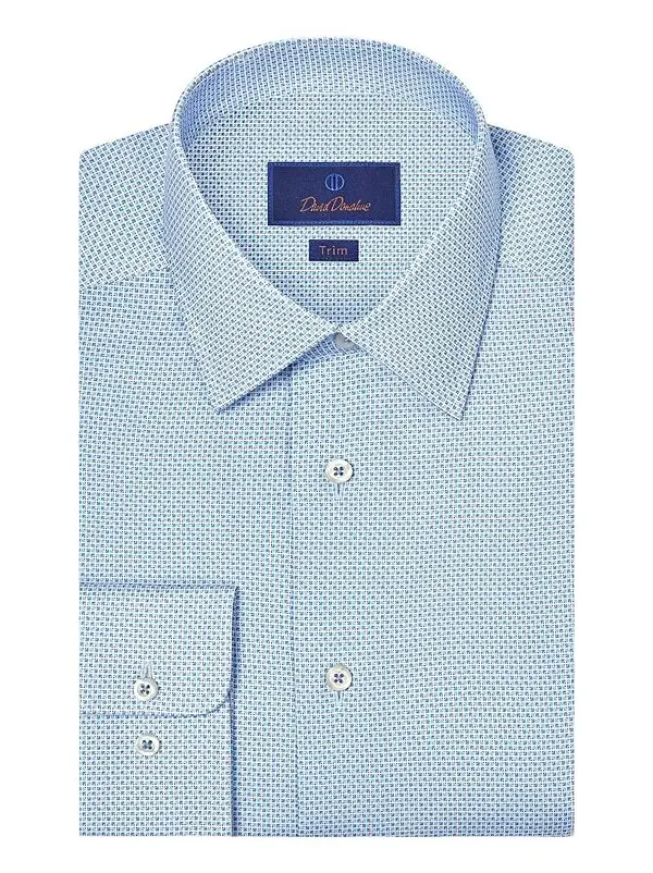 David Donahue Trim Fit Stretch Geometric Print Dress Shirt - Sky