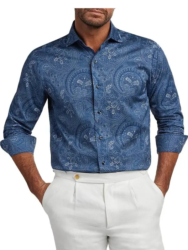 David Donahue Paisley Print Shirt - Navy
