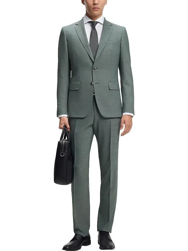 BOSS H Huge Textured Solid Slim Fit Suit - Open Green
