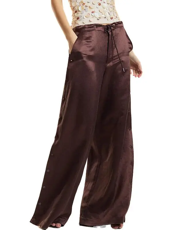 Cynthia Rowley Wide Leg Snap Pants - Brown
