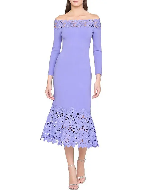 Theia Sia Lace Trim Knit Midi Dress - Deep Periwinkle
