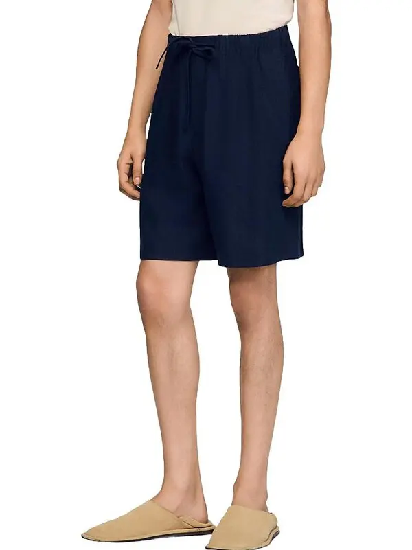 Sandro Classic Fit Linen Shorts - Navy Blue