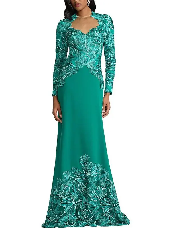 Tadashi Shoji Mireille Embroidered Tulle Gown - Emerald