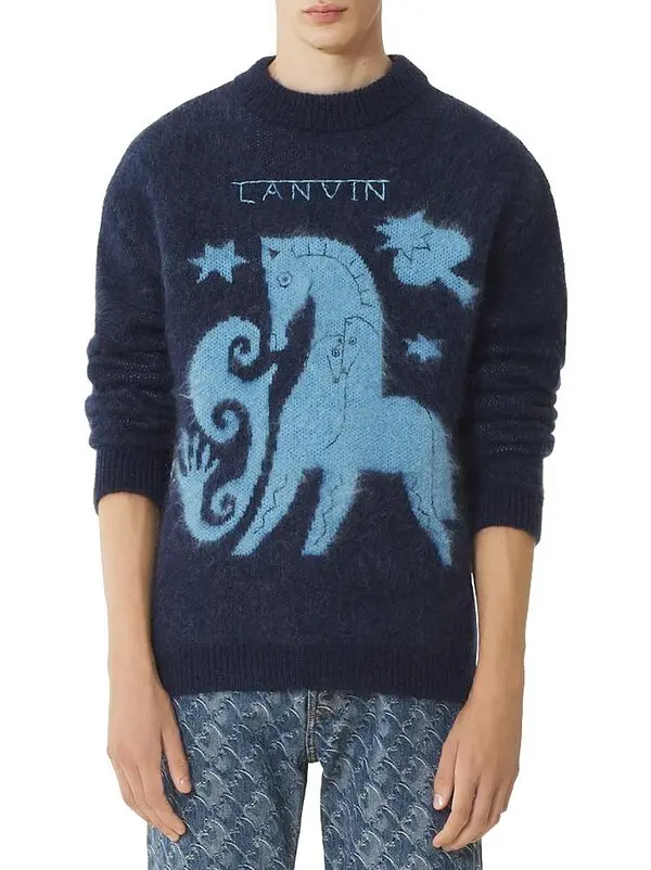 LANVIN Lunar Year Jacquard Mohair Sweater - Navy Blue