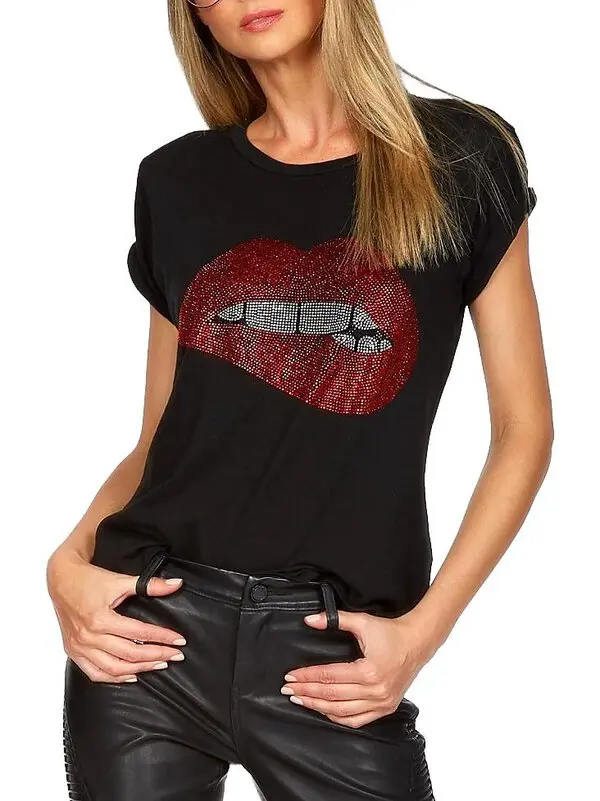 Lauren Moshi Crystal Biting Lip" Top - Black