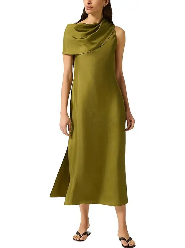 ARGENT Silk Funnel Neck Midi Dress - Pickle