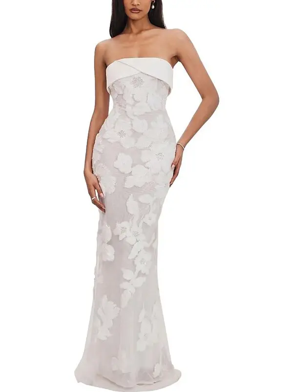 MISS CIRCLE Raphaela Floral Strapless Mermaid Wedding Dress - White