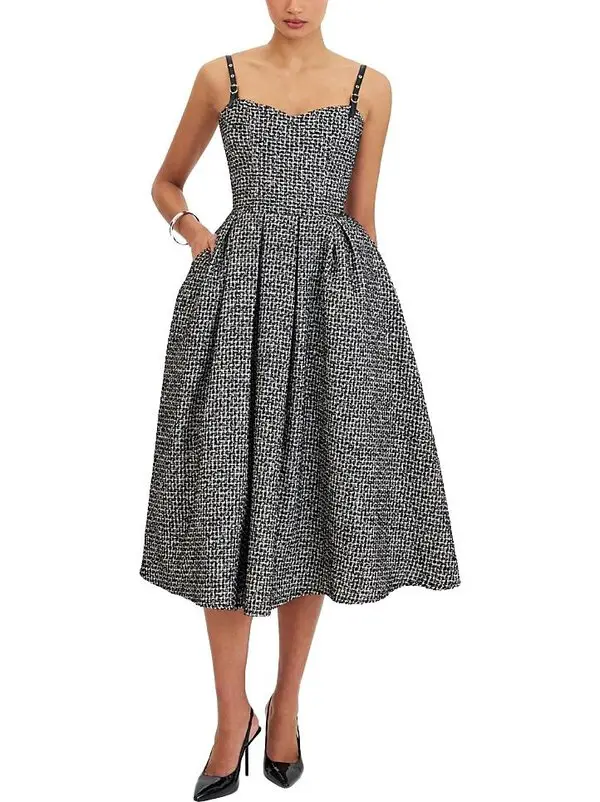 MISS CIRCLE Katalina Tweed Backless Midi Dress - Black