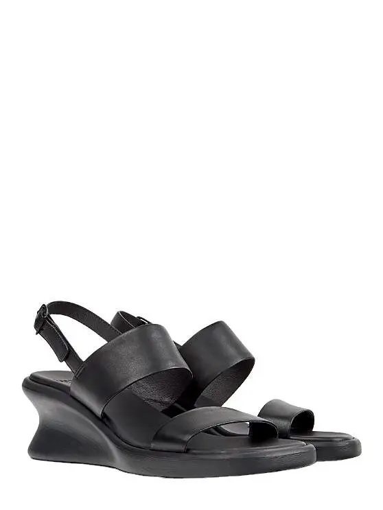 Camper Louise Leather Wedge Sandals - Black
