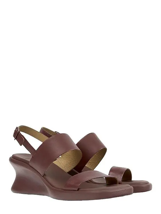 Camper Louise Leather Wedge Sandals - Burgundy