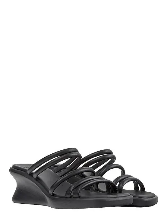Camper Louise Leather Strap Wedge Sandal - Black