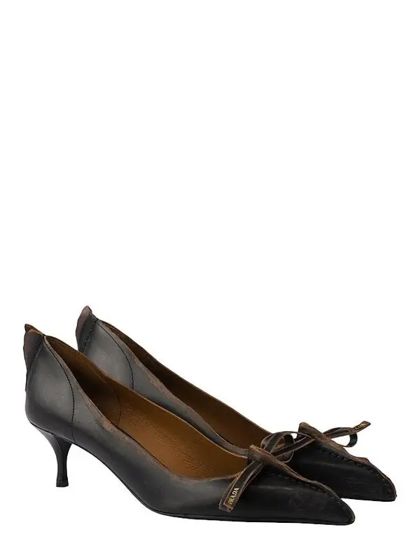Prada Leather Kitten Heel Pumps - Black