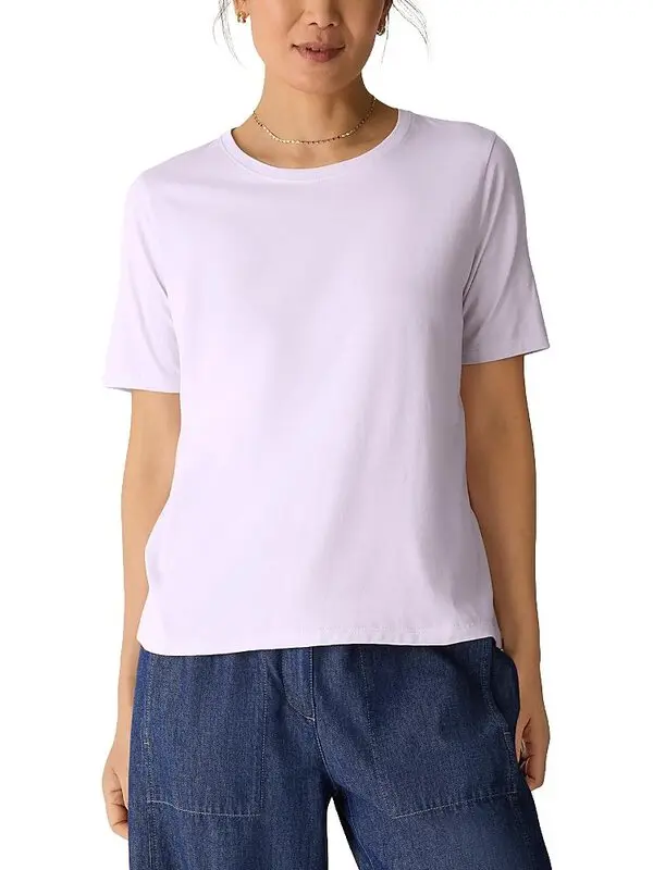 Eileen Fisher Cotton Round Neck Tee - Light Frost