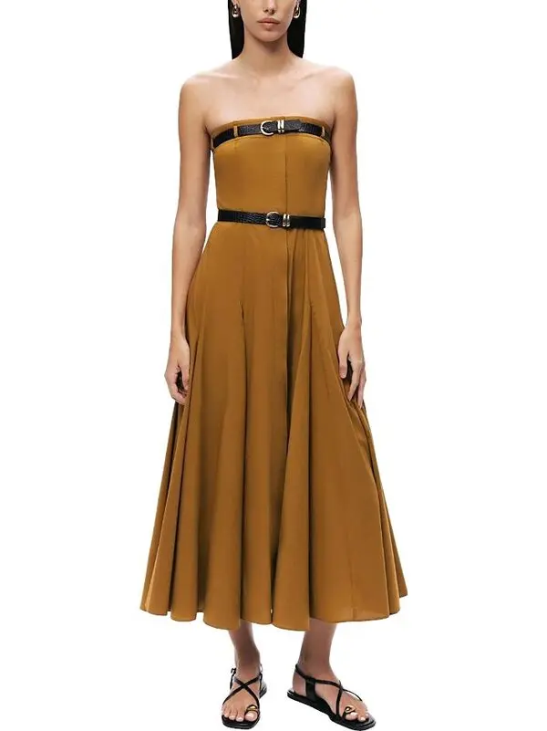 NOCTURNE Strapless Belted Midi Dress - Camel