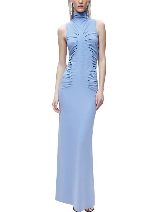NOCTURNE Ruched High-neck Maxi Dress - Blue