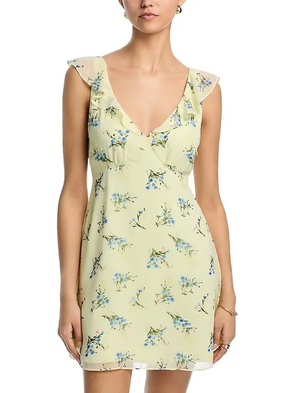 French Connection Marina Silky Chiffon Harper Fleur Mini Dress - Cucumber Crush