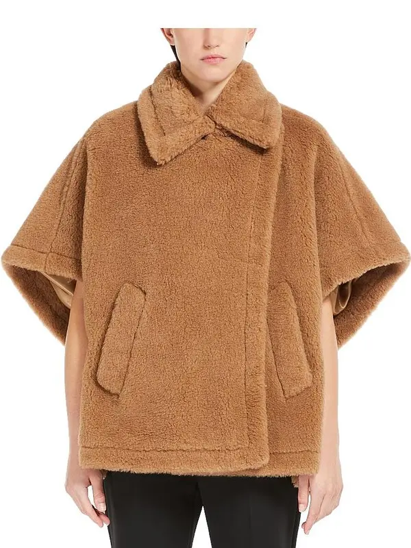 Max Mara Wool And Silk Teddy Poncho Jacket - Camel