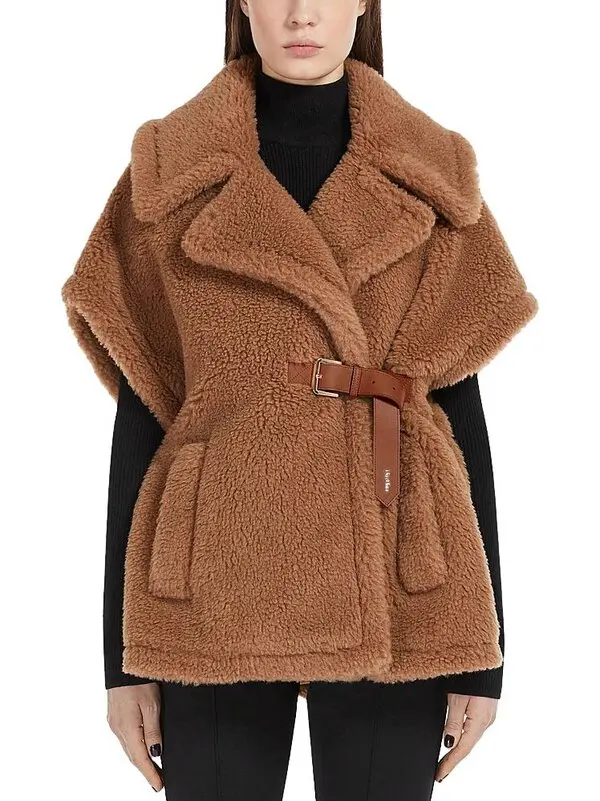 Max Mara Wool & Silk Teddy Poncho - Camel