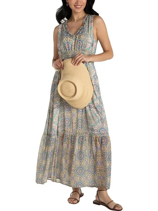 LIVERPOOL Sleeveless Smocked Waist Woven Maxi Dress - Citronmlt