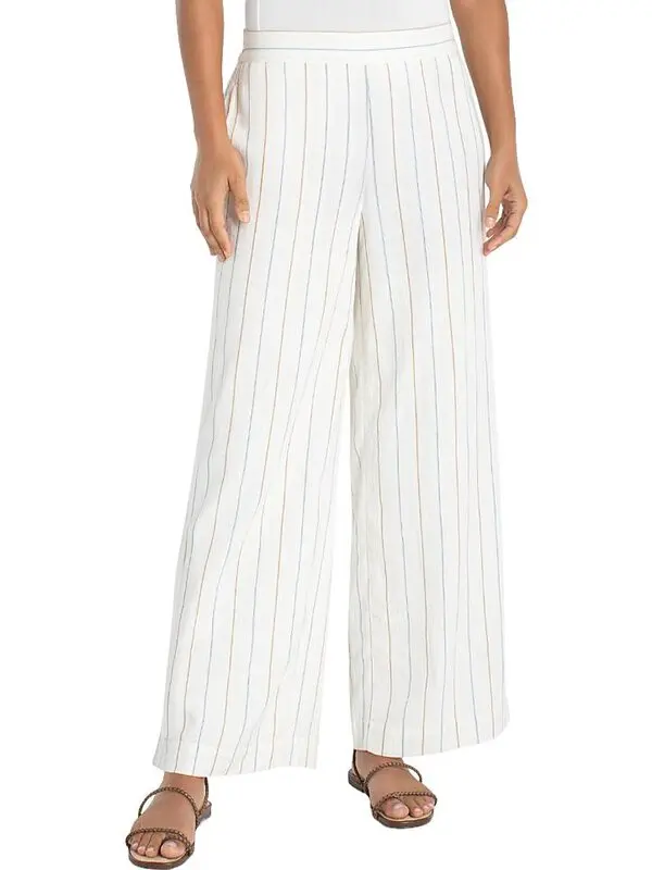 LIVERPOOL Pull-on Wide Leg Woven Pants - Cream Blue Multi Stripe