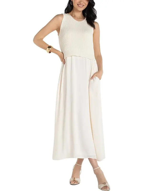 LIVERPOOL Sleeveless Crewneck Tie Back Sweater Dress - Cream