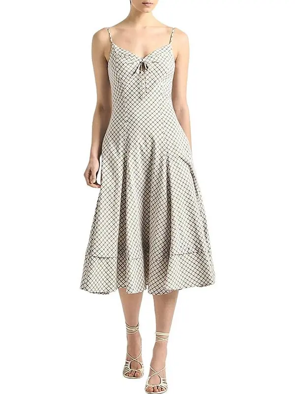 Derek Lam 10 Crosby Keyhole Cutout Midi Dress - Army Green Plaid