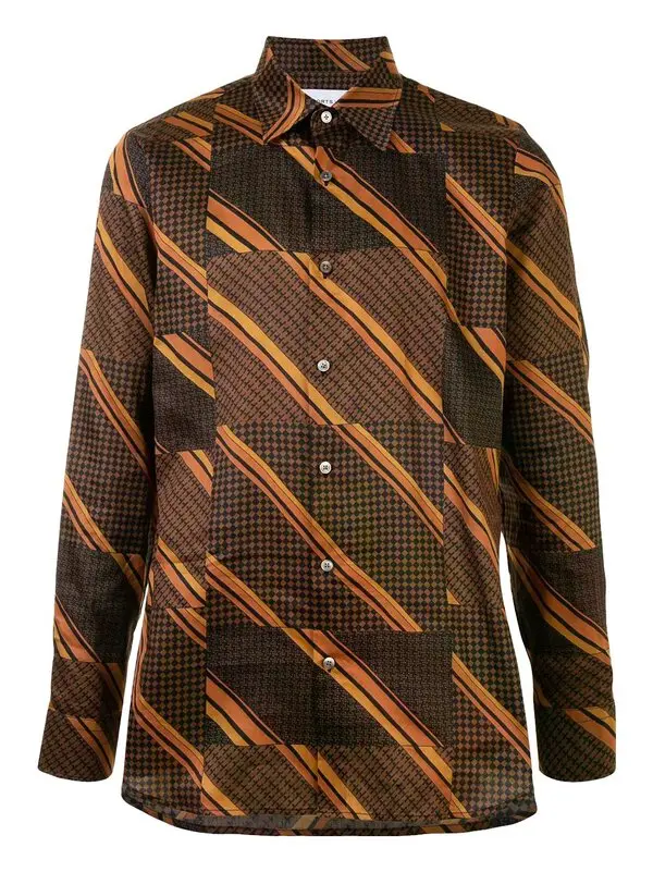 PORTS V Mixed-print Long-sleeved Shirt - Multicolour