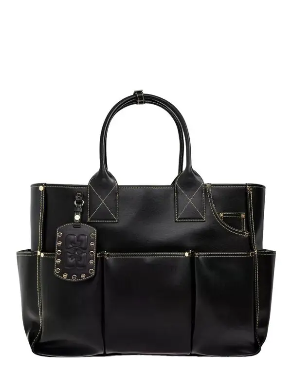 GANNI Logo-tag Multi-pocket Tote Bag - Black