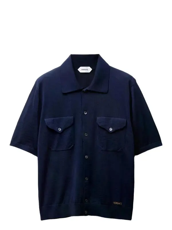 Versace Embroidered Wool Knit Shirt - Blue