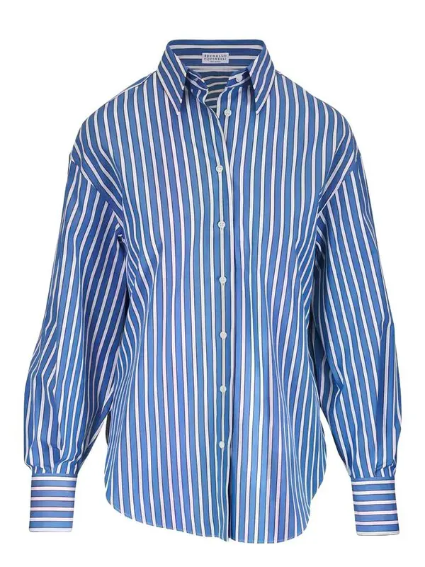 Brunello Cucinelli Striped Cotton Shirt - Blue