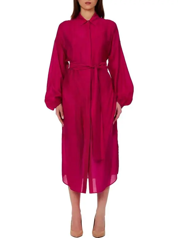 Liu Jo Balloon Sleeve Belted Midi Dress - Pink